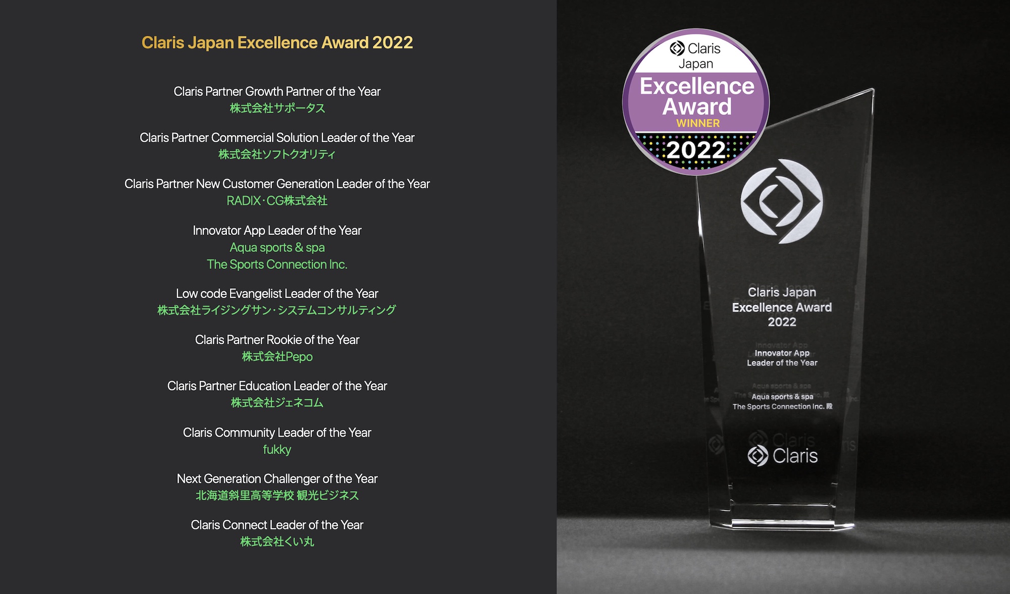 Claris Japan Excellence Award 2022
