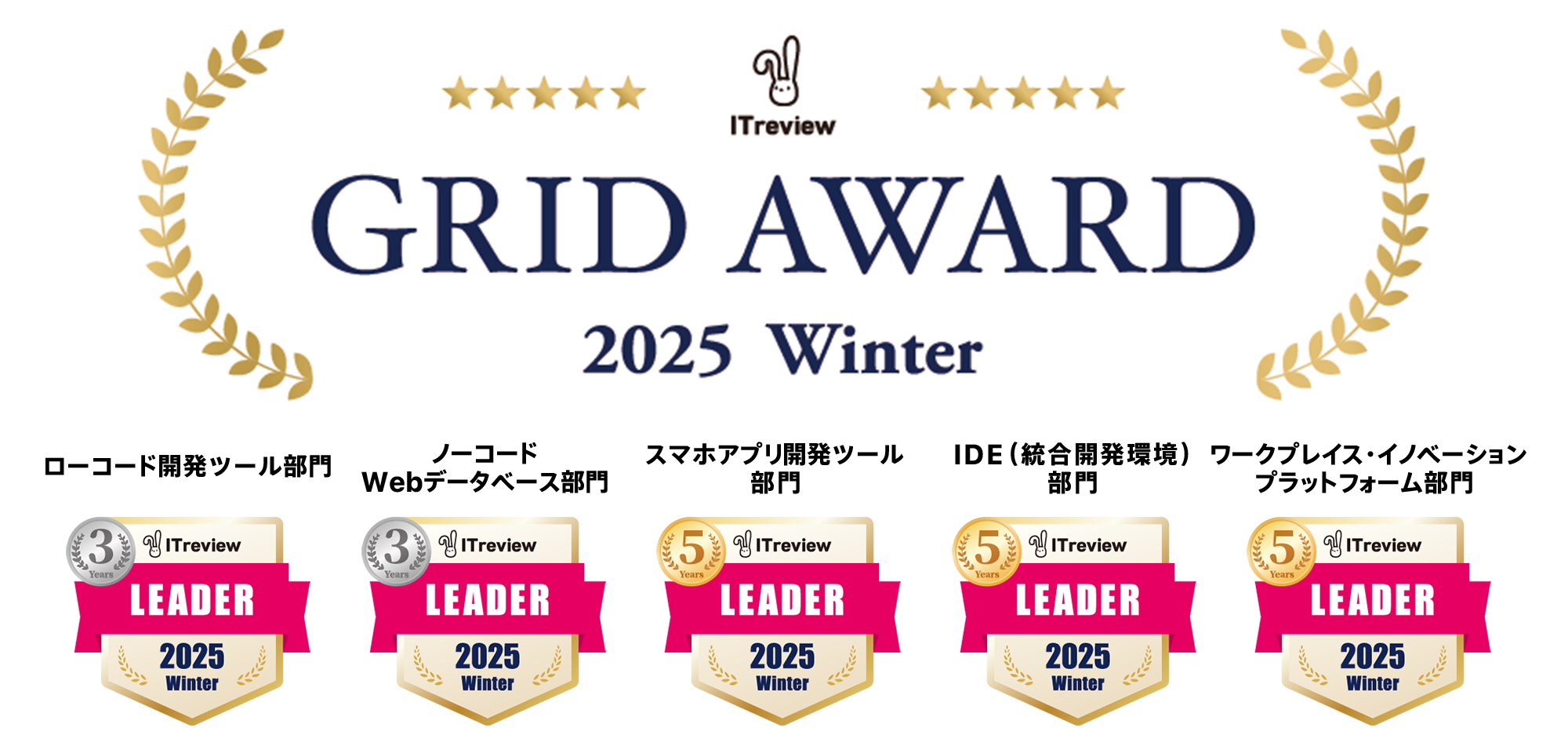 ITreview Grid Award 2025 Winter 5 部門で Leader 連続受賞！