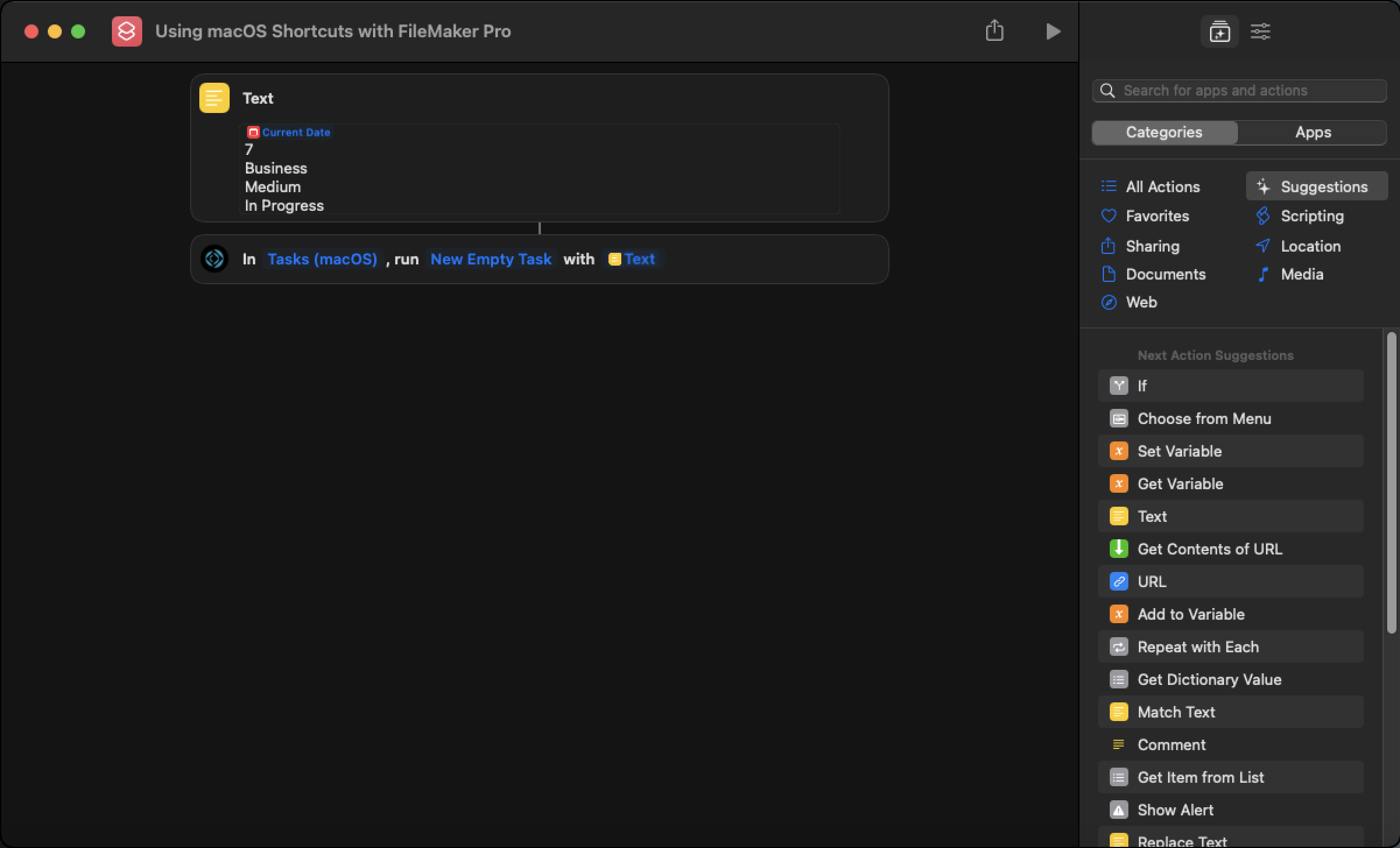 Using the Shortcuts app with FileMaker Pro