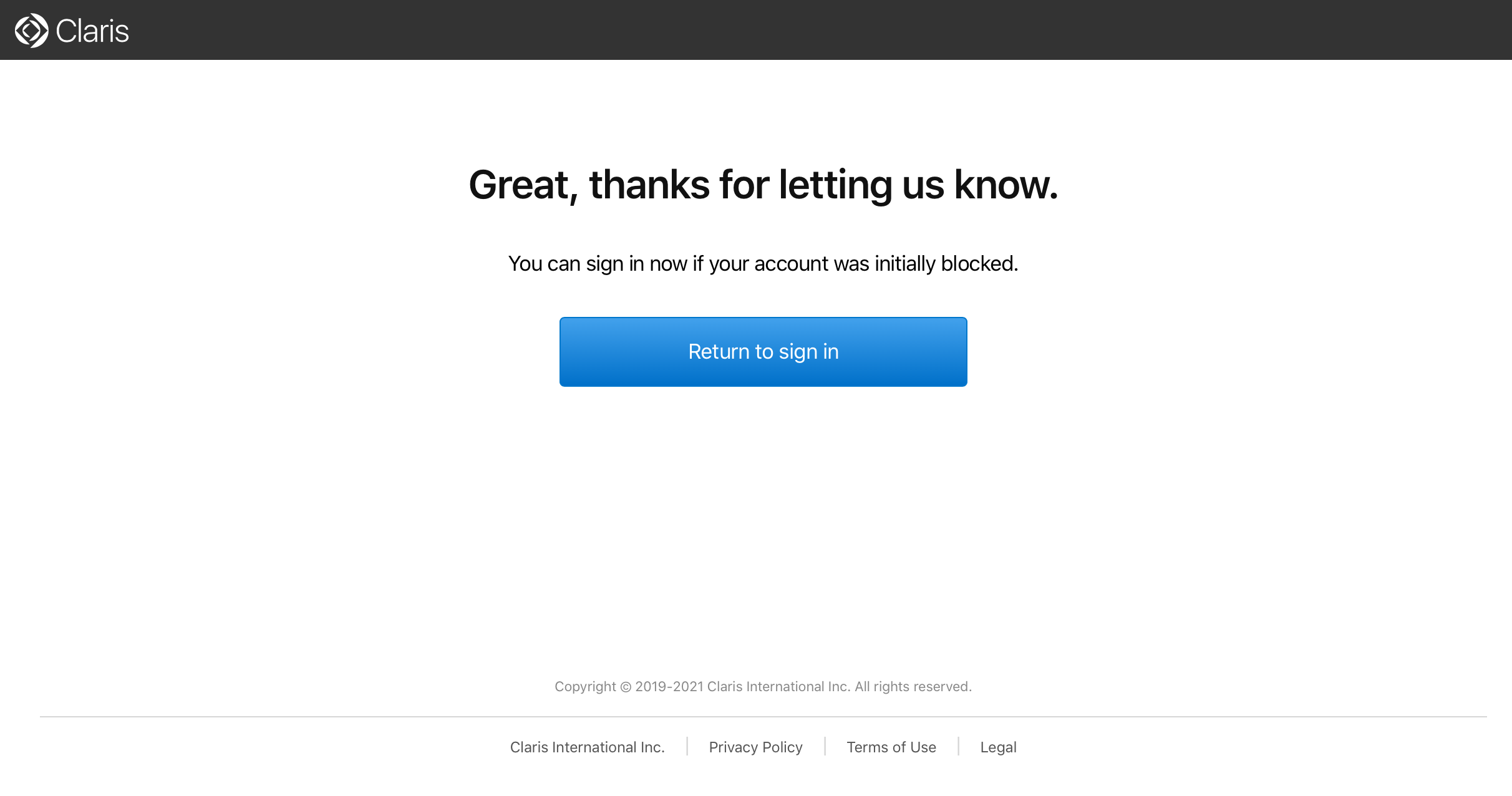 “Unable to login because of security reasons” on Claris ID login attempt