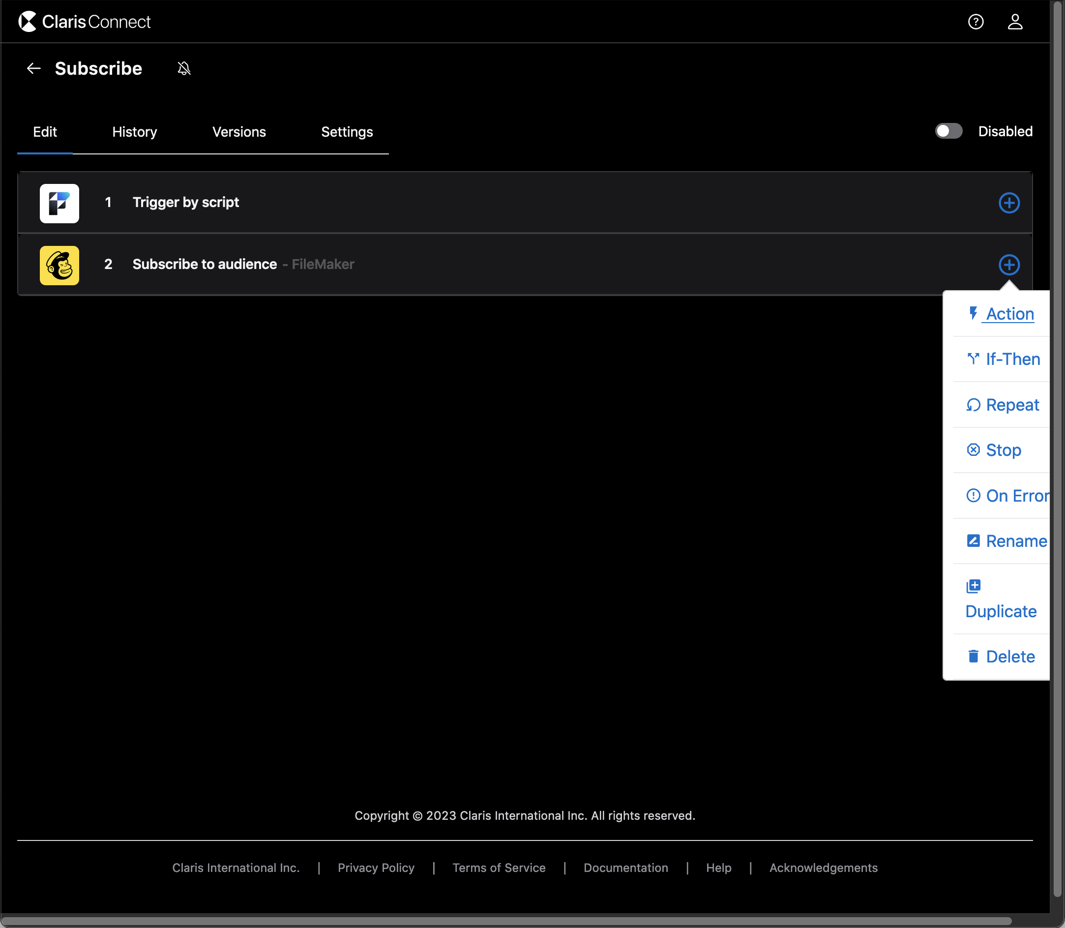 Subscribing to a Mailchimp audience with the Trigger Claris Connect ...