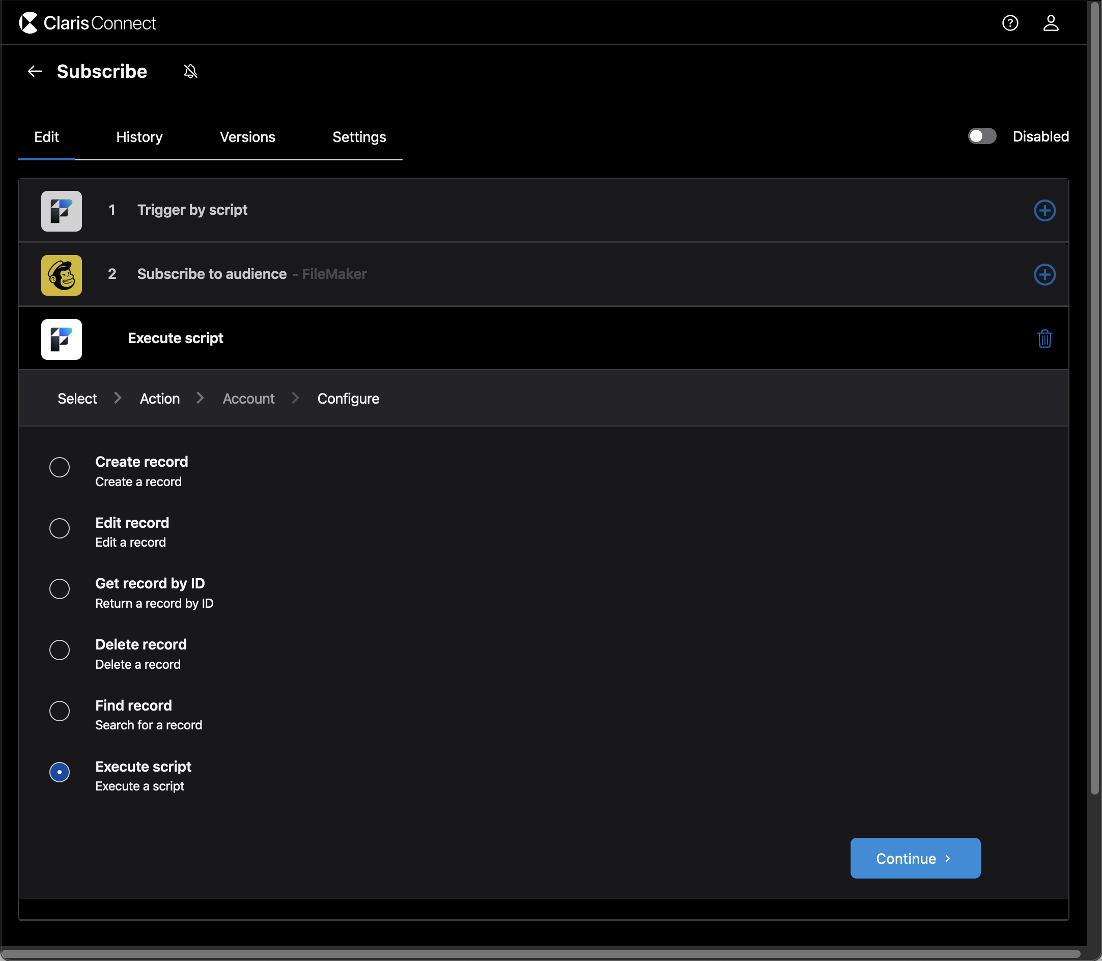 Subscribing To A Mailchimp Audience With The Trigger Claris Connect Flow Script Step 0091