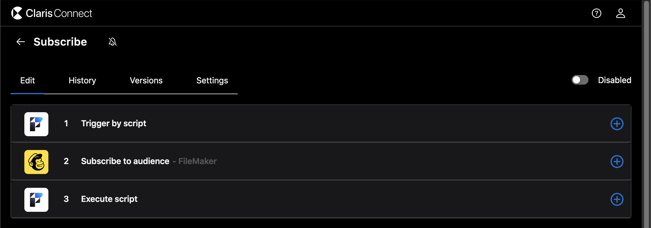 Subscribing to a Mailchimp audience with the Trigger Claris Connect Flow script step