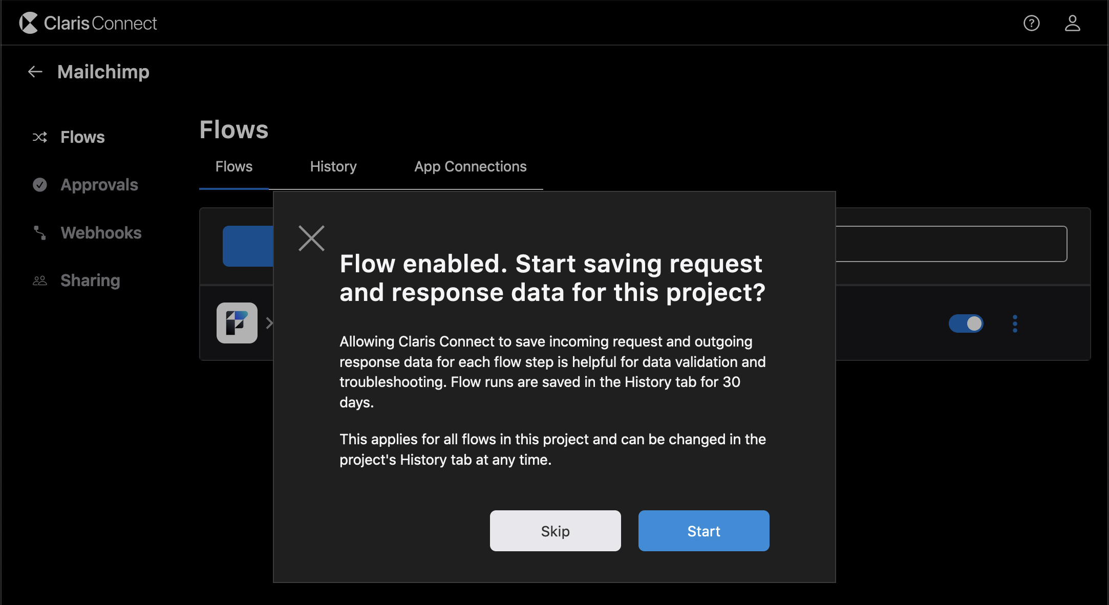 Subscribing to a Mailchimp audience with the Trigger Claris Connect Flow script step