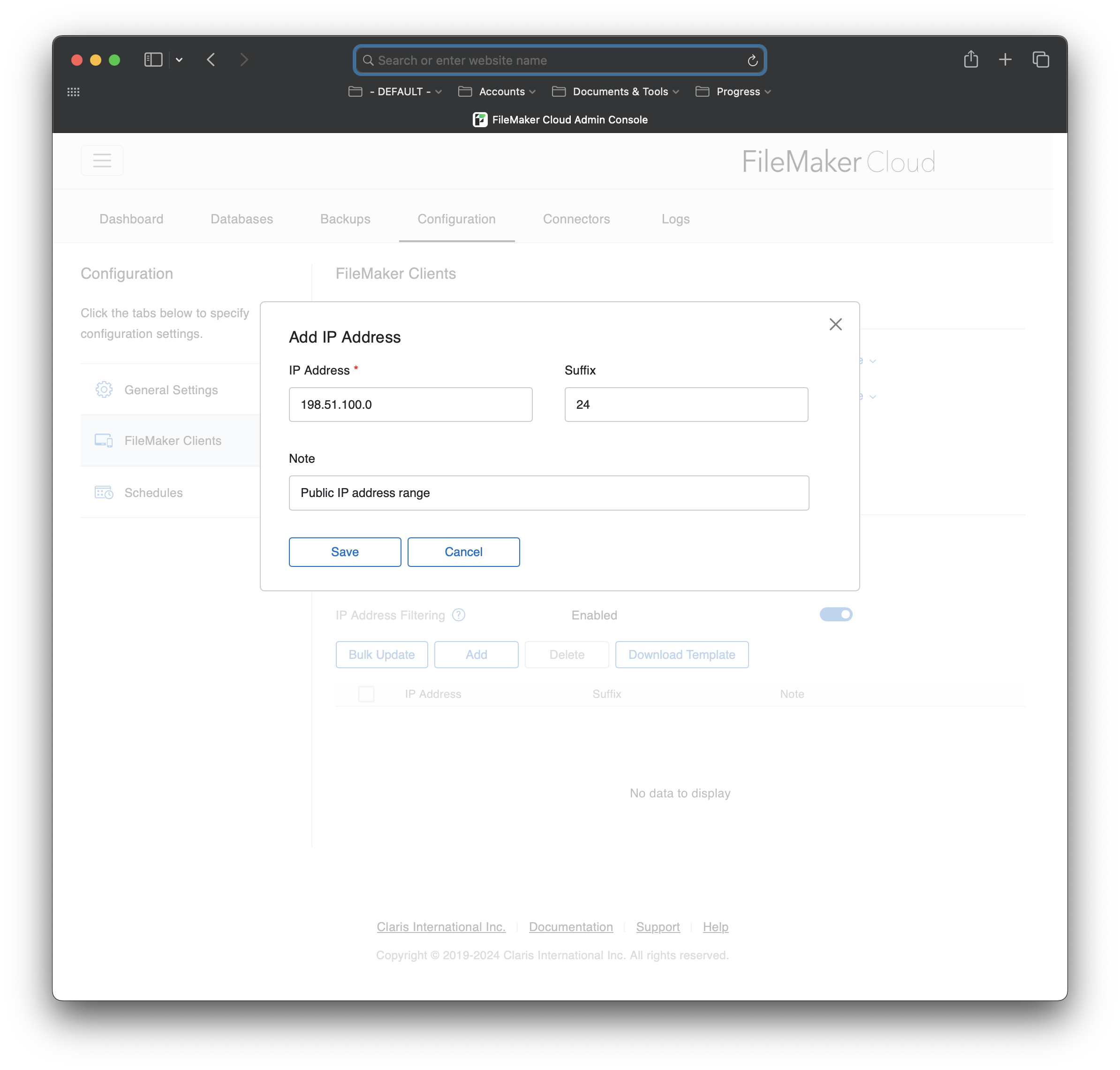 Using IP address filtering with FileMaker Cloud
